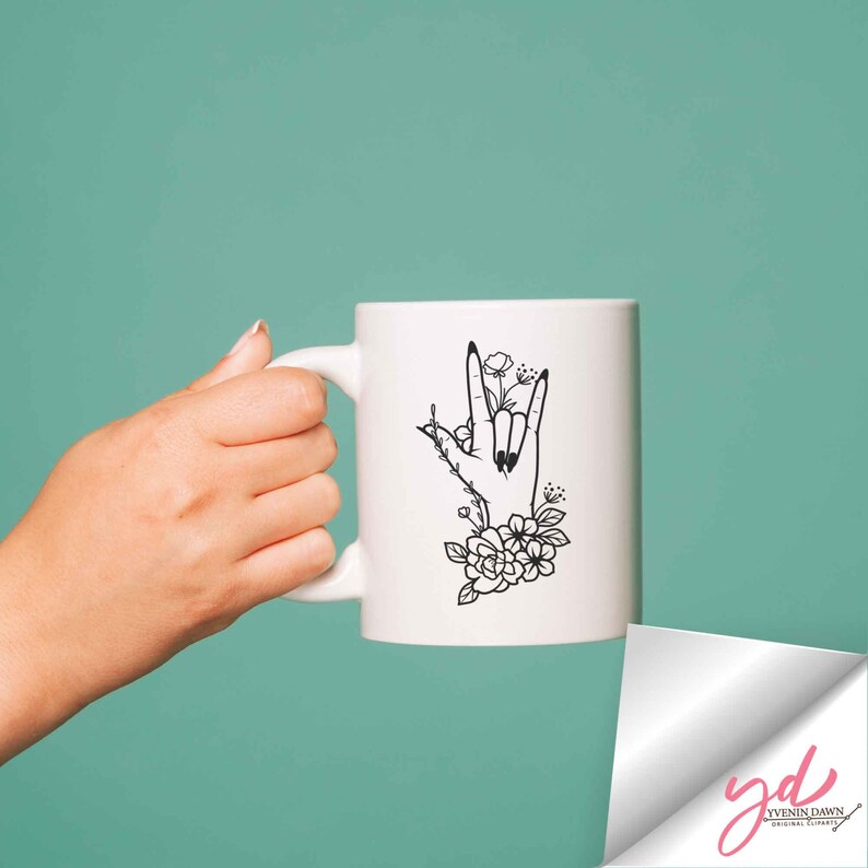 Floral I Love You Hand Sign SVG: Wildflower ASL Design (digital ...