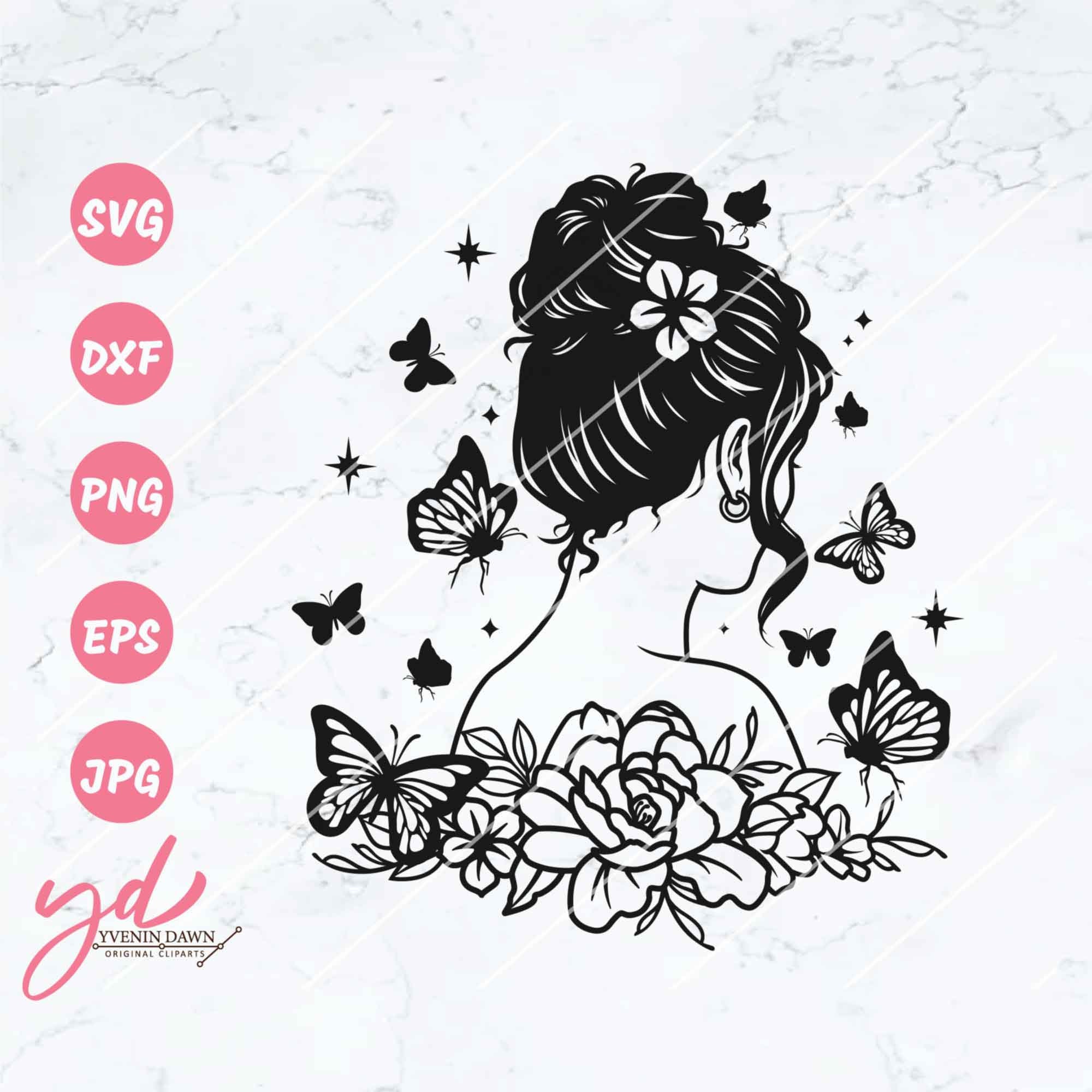 Woman With Florals and Butterfly Svg Floral Woman Svg - Etsy