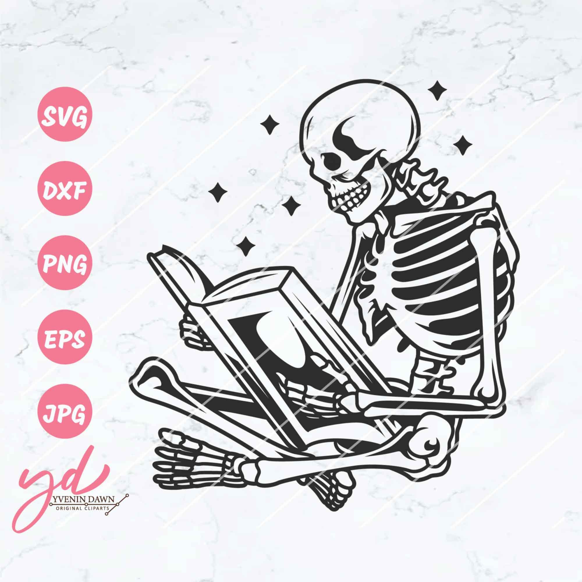 Skeleton Reading a Book Svg Just One More Chapter Svg Reading Svg Book ...