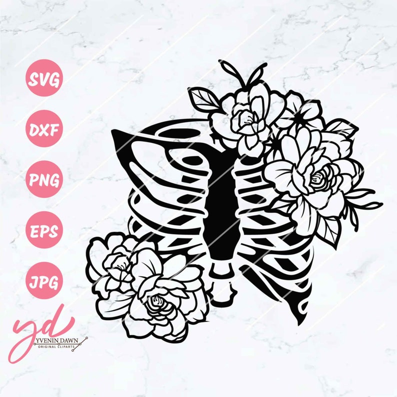 Rib Cage Floral Svg 2 Ribcage With Flowers Svg File Floral - Etsy
