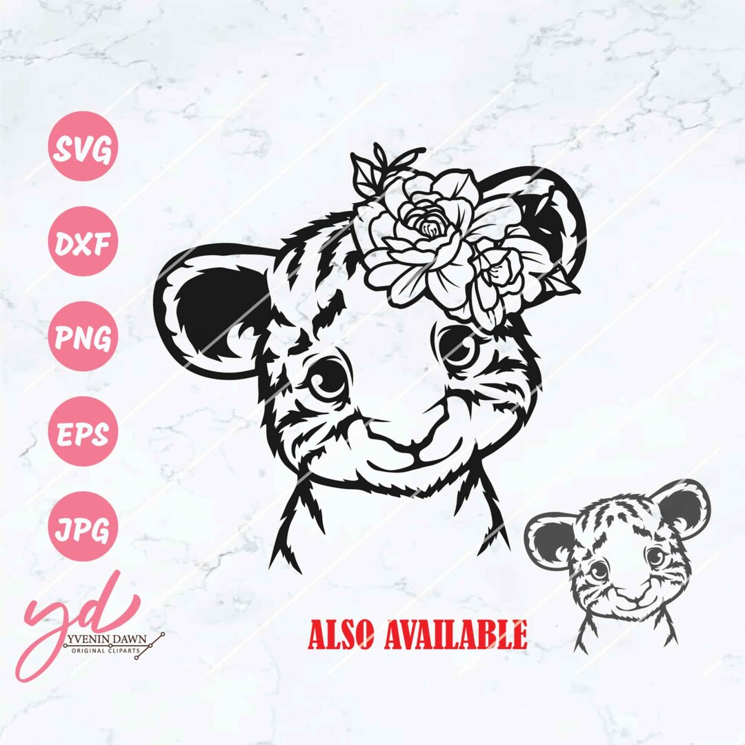 Cute Floral Tiger Svg Png | Floral Baby Tiger Svg | Dog Svg | Tiger Svg ...