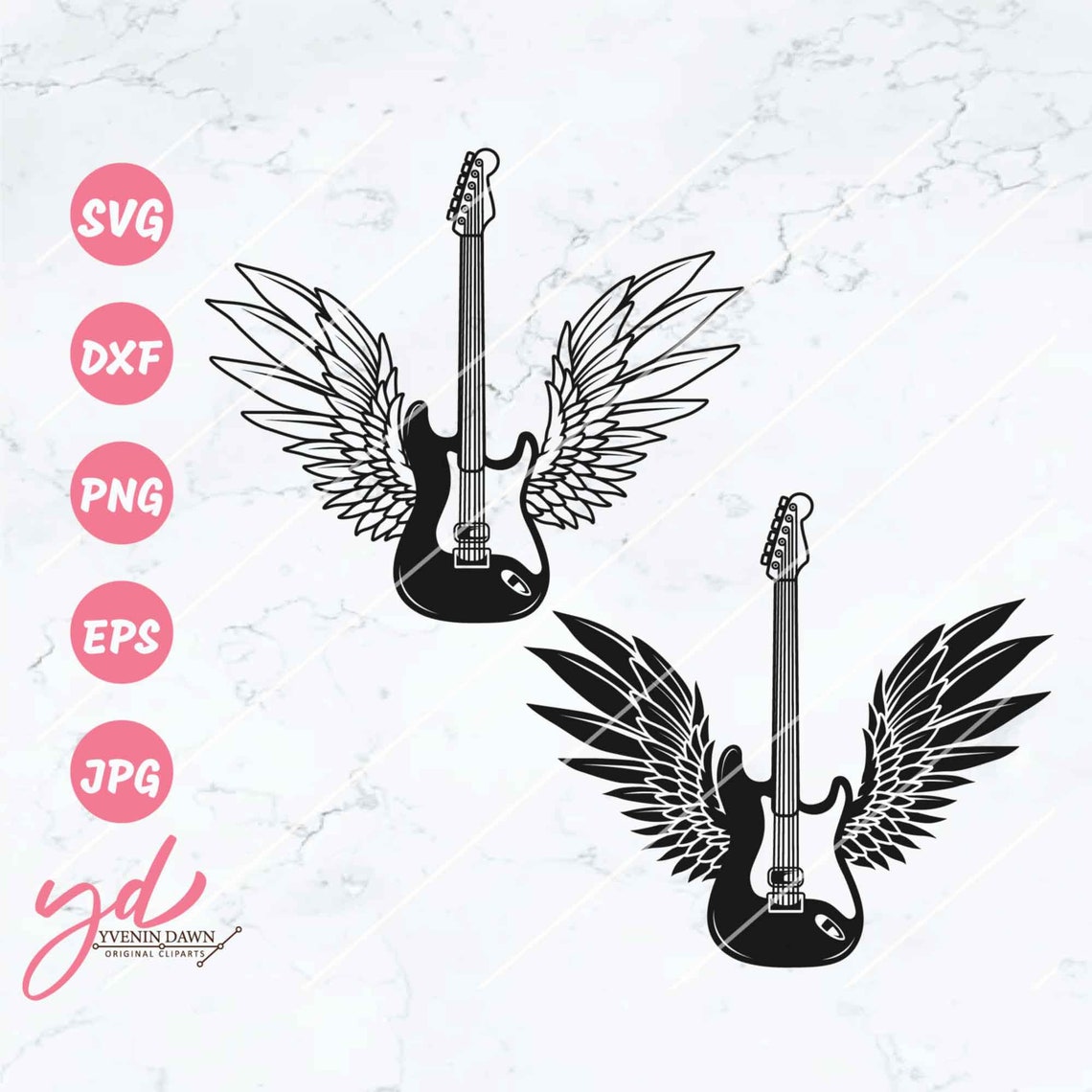 Electric Guitar and Angel Wings Svg: Music Lover Design (digital ...