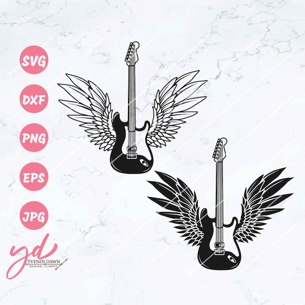 Angel Wings and Guitar Svg - Etsy