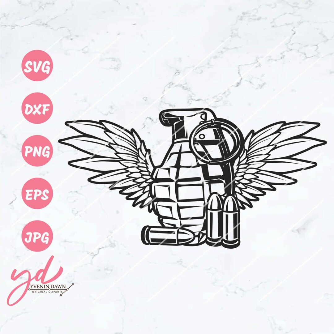 Hand Grenade Svg Png Grenade With Wings Svg Wings Svg - Etsy