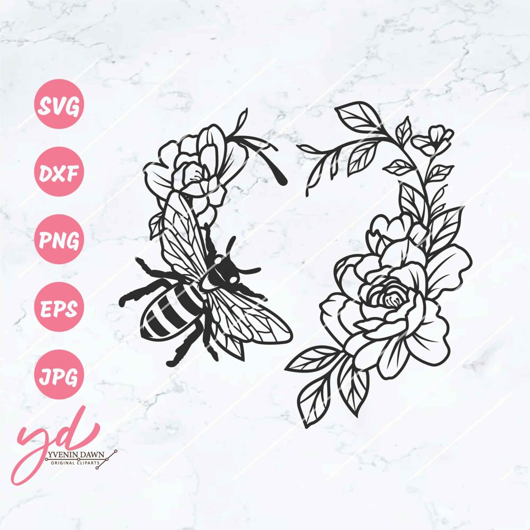 Bee on Floral Heart Svg Png | Floral Heart Shape Svg | Floral Bee Svg ...