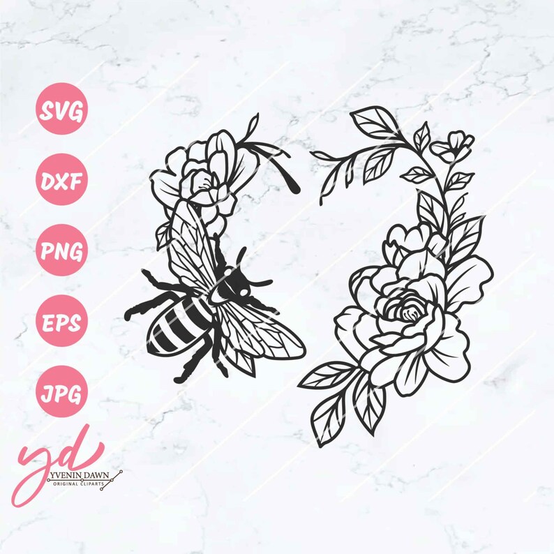Bee on Floral Heart Svg Png Floral Heart Shape Svg Floral - Etsy
