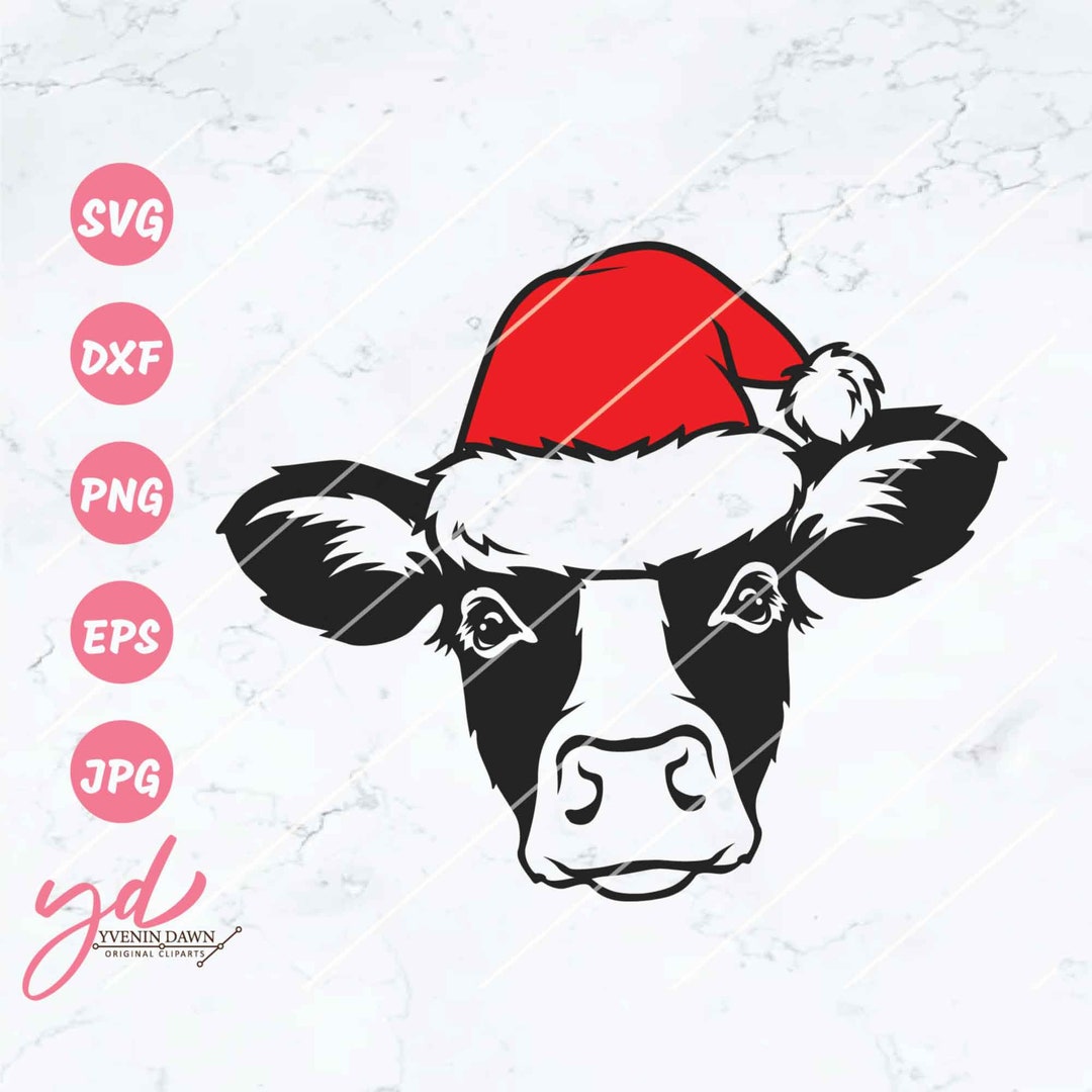 Christmas Cow Svg Png Mooey Christmas Svg Cute Cow With Santa Hat Svg ...