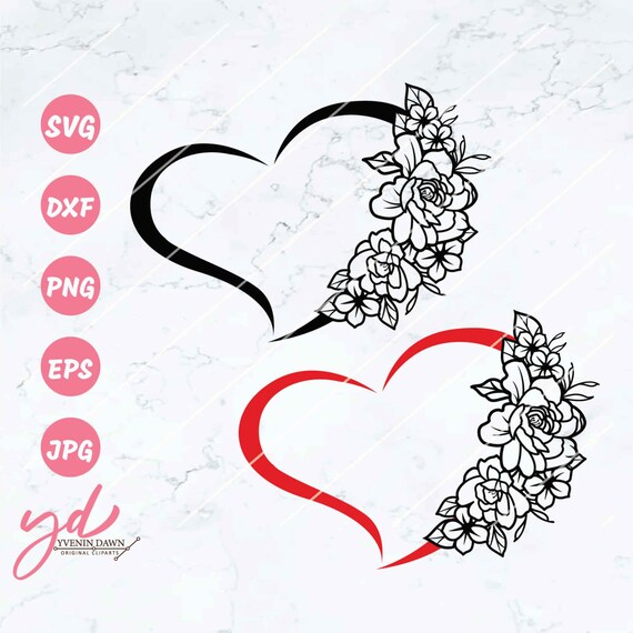 Floral Heart Svg Heart With Flowers Svg Flowers Svg | Etsy