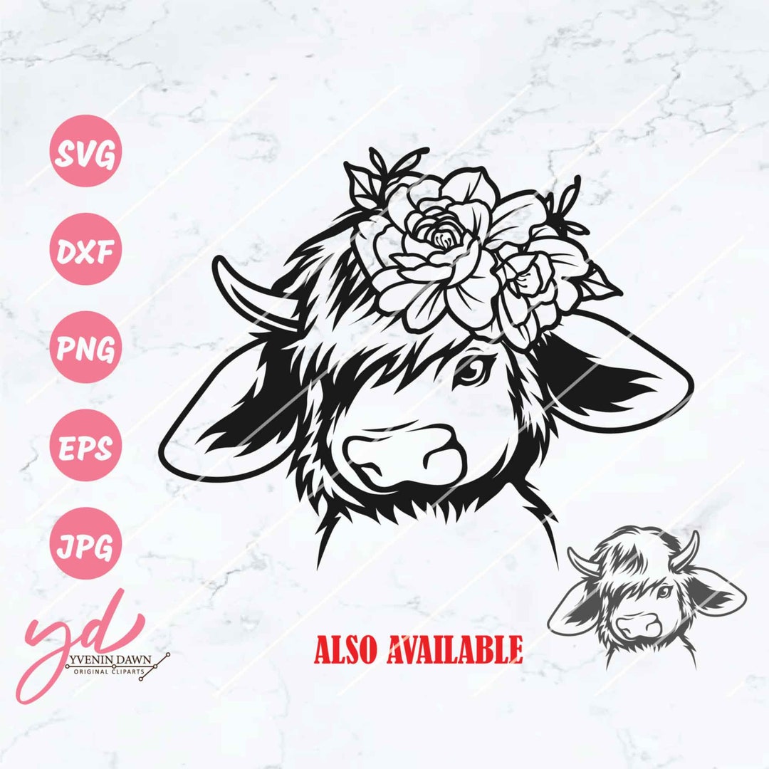 Cute Floral Highland Cow Svg Png | Floral Baby Highland Cow Svg ...