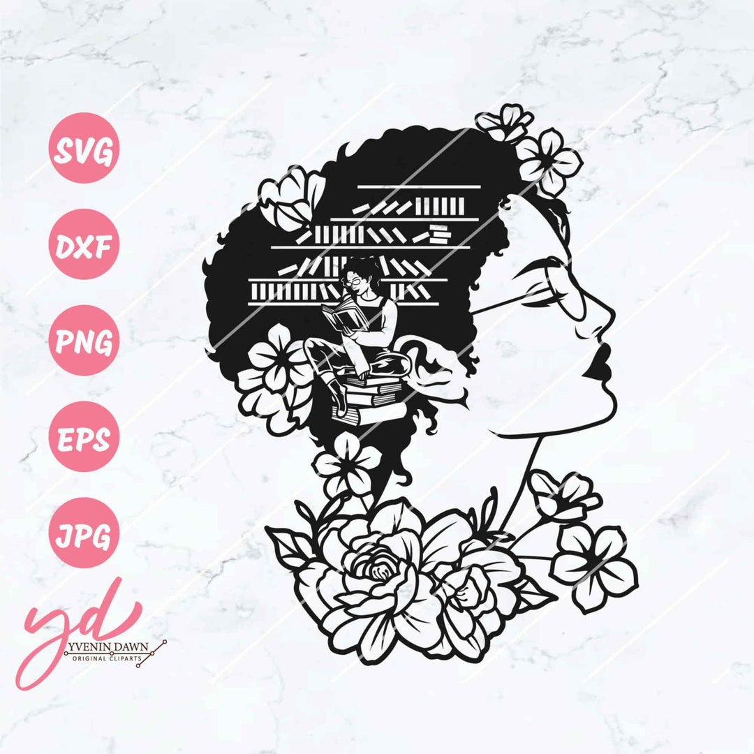 Afro Book Lover Svg | Afro Reading a Book Svg | Bookworm Svg | Library ...