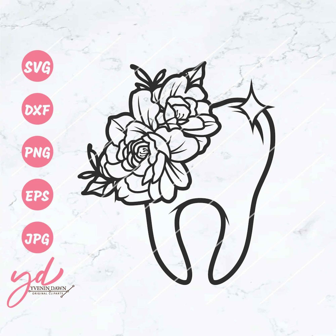 Floral Tooth Svg Png | Floral Dentist Svg | Dentistry Svg | Tooth With ...