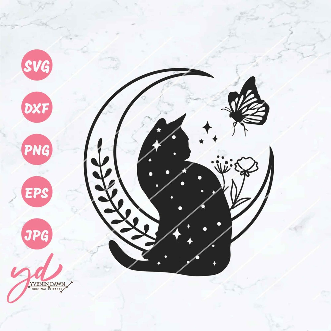Celestial Cat Svg Png | Cat Svg | Moon Cat Svg | Floral Cat Svg ...