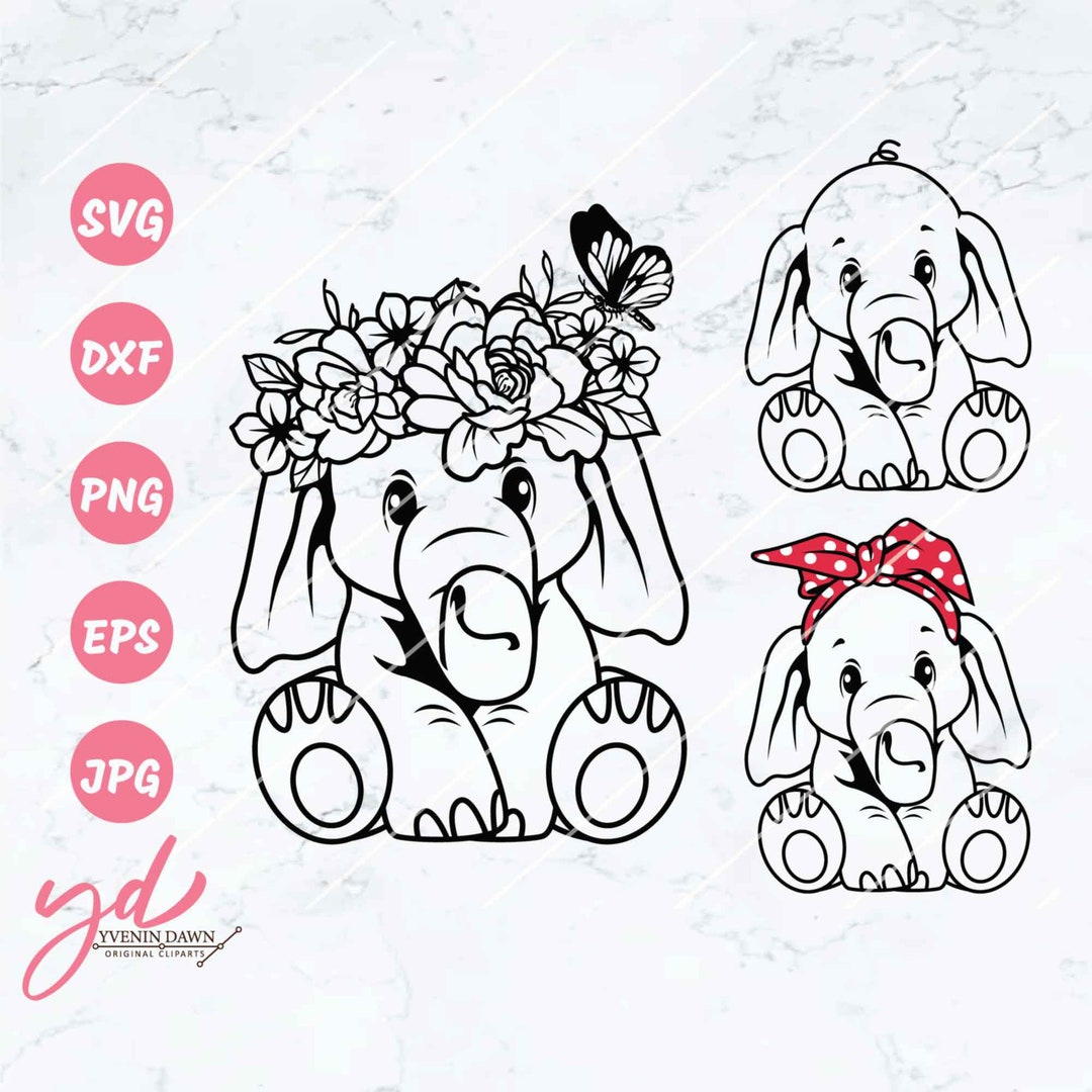 Baby Elephant Svg | Elephant Svg | Cute Svg | Floral Elephant Svg ...