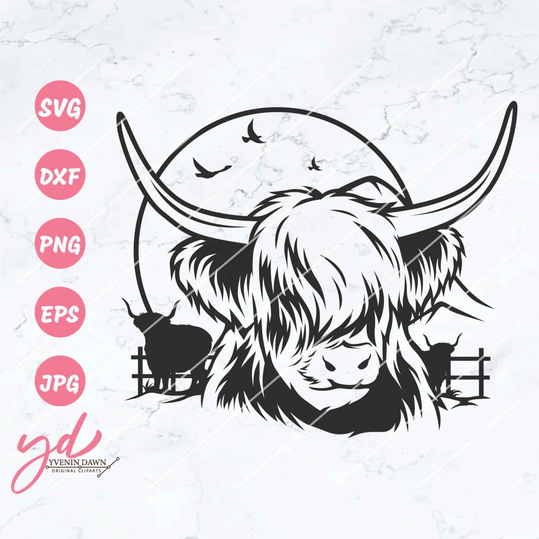 Highland Cow Scene Svg Png | Highland Cow Svg | Cow Face Svg | Cow Svg ...