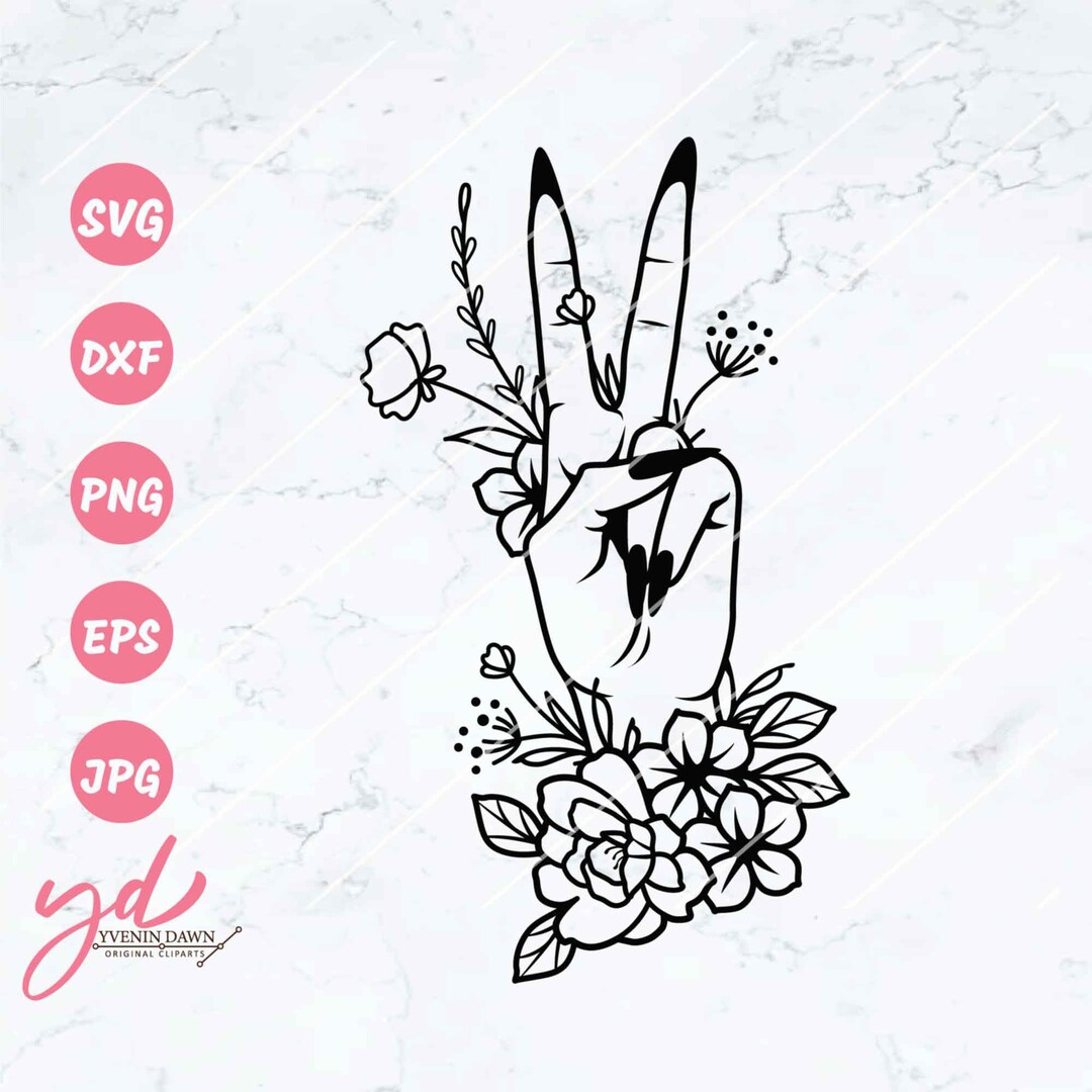 Floral Peace Sign Svg Wildflower Svg Peace Sign Peace Hand Sign Svg ...