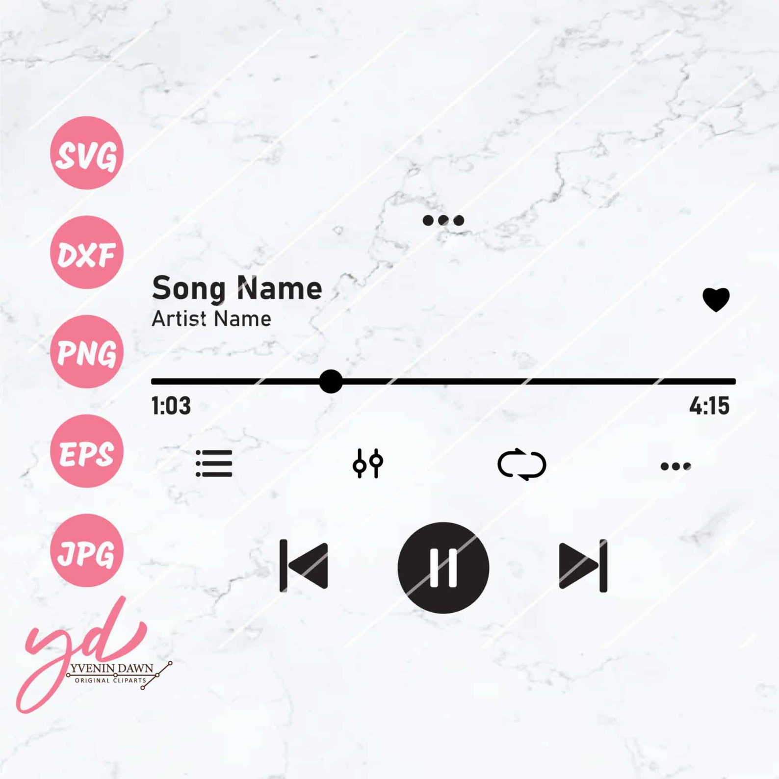 Music Player SVG: Audio Control Buttons, Song/album Cover (digital ...