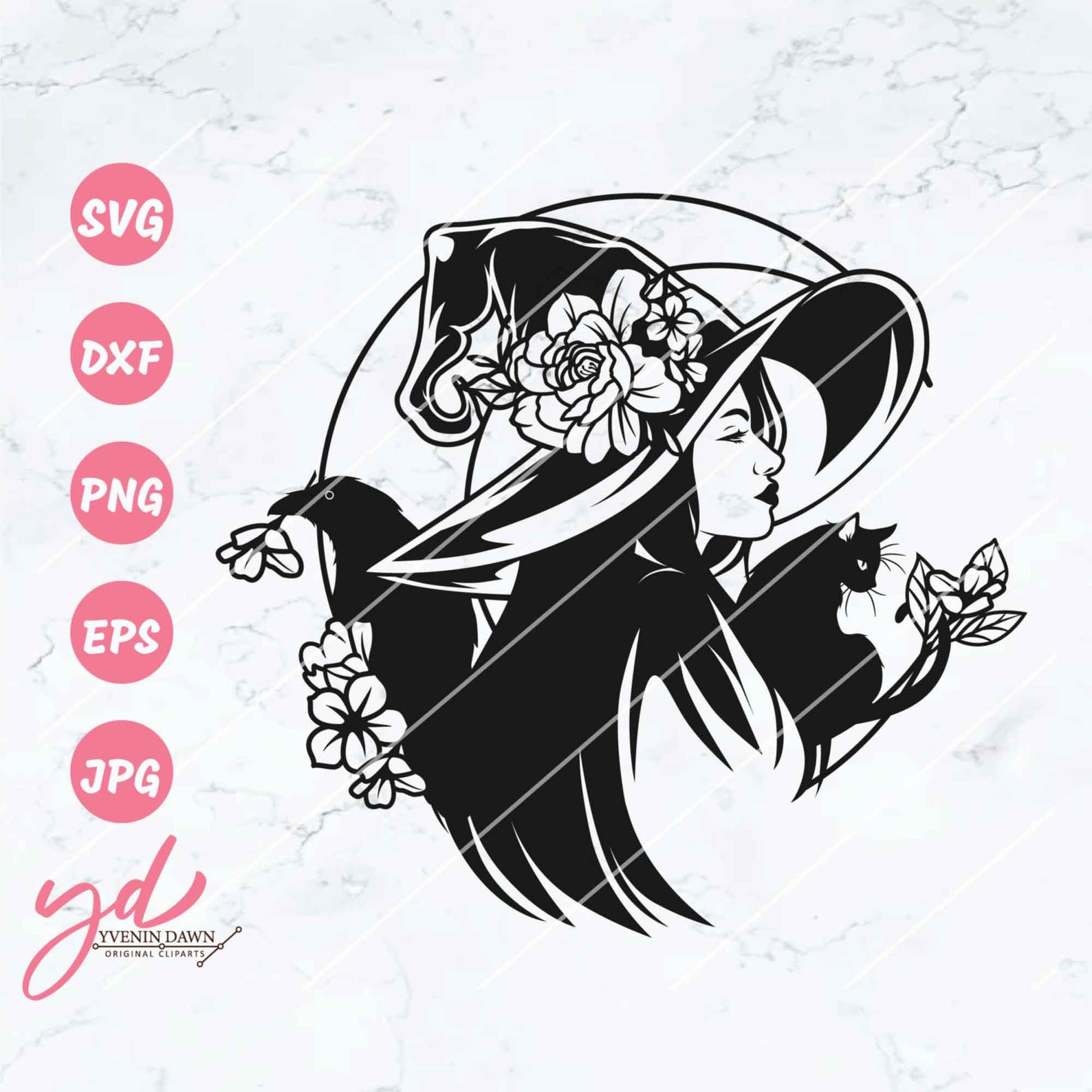 Floral Witch Svg Cat Svg Raven Svg Witchy Svg Witch - Etsy