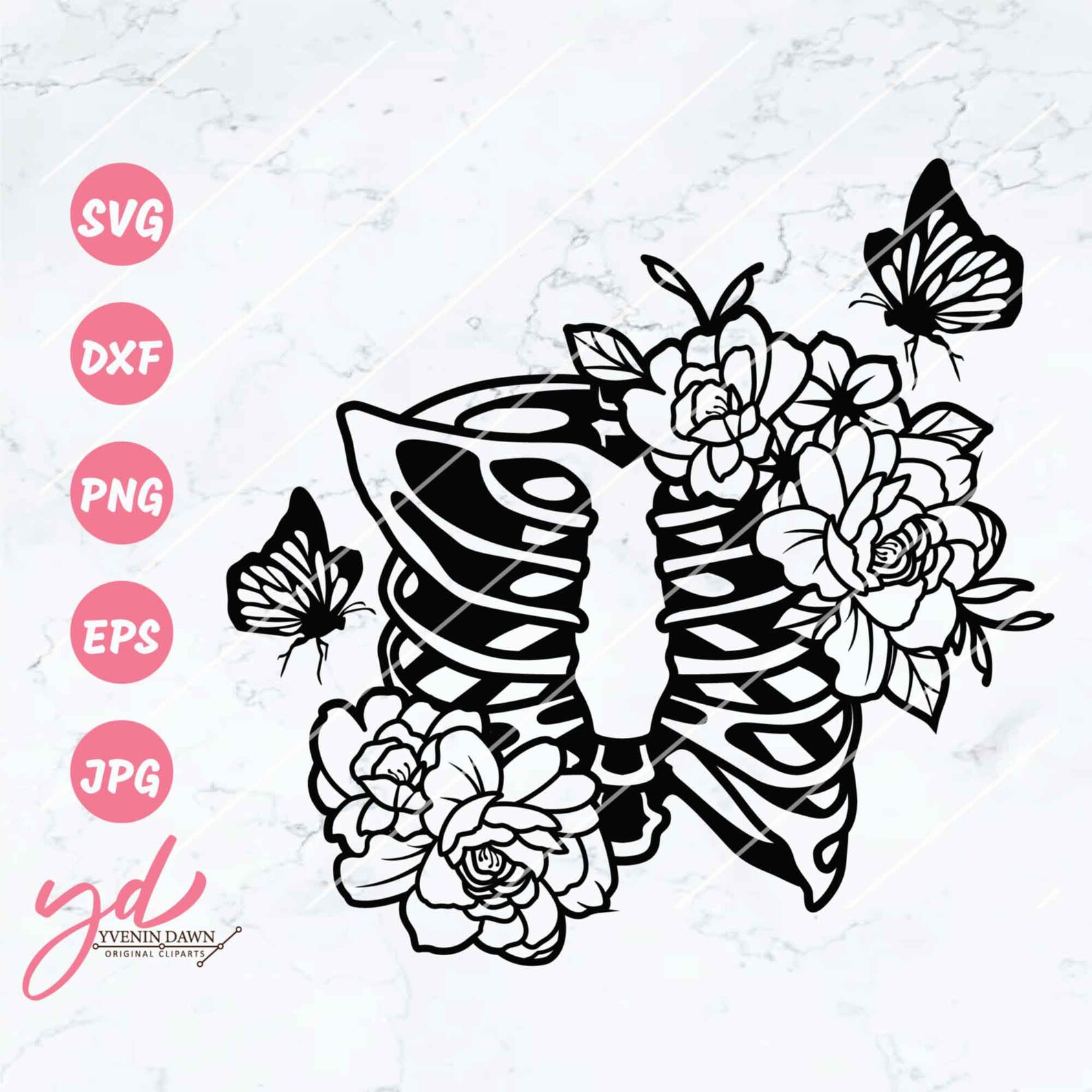 Rib Cage Floral Svg Ribcage With Flowers Svg File Floral - Etsy