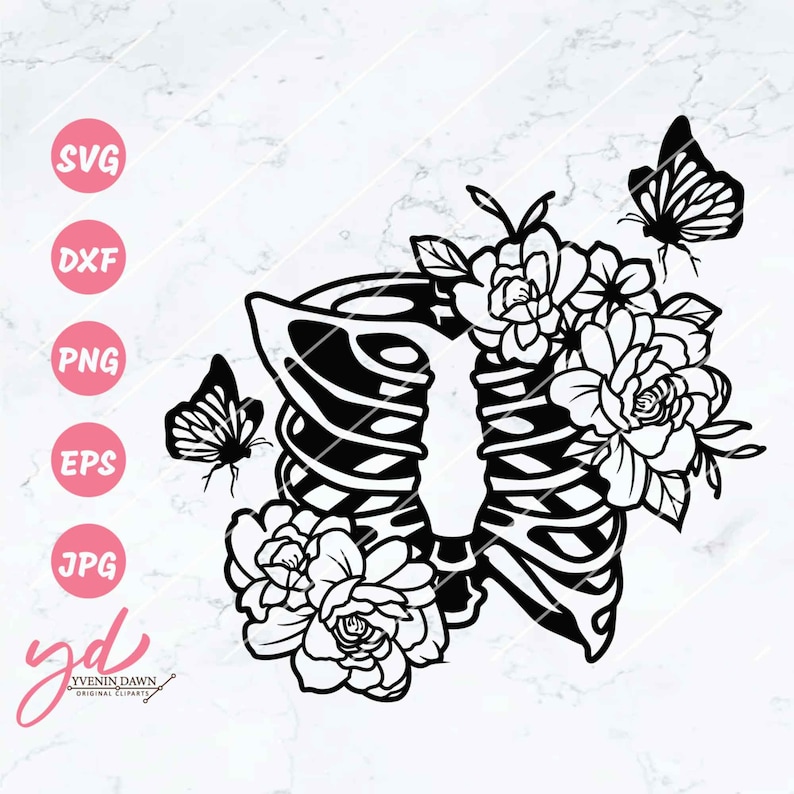 Rib Cage Floral Svg Ribcage With Flowers Svg File Floral - Etsy