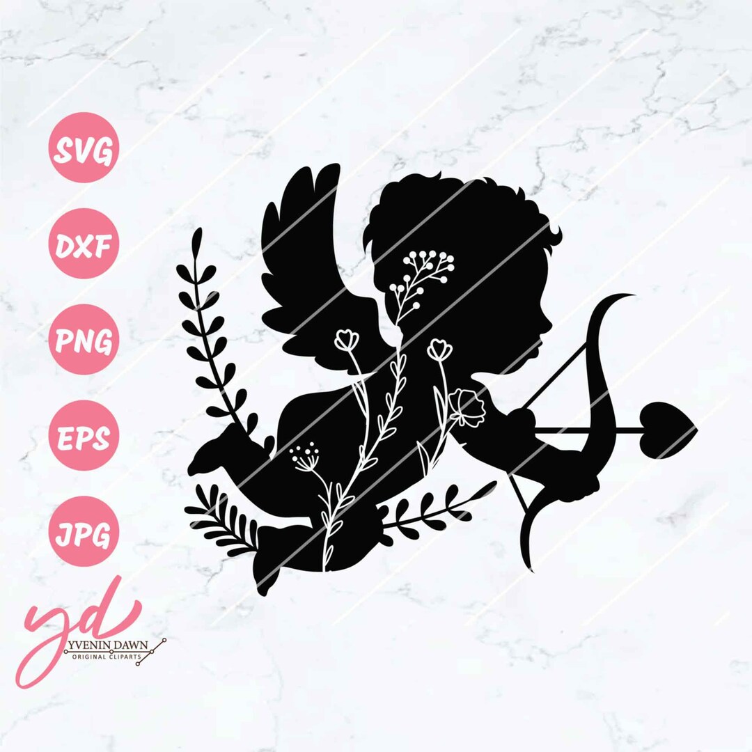 Cupido Svg / Cupido Floral Svg / Silueta cupido / Feliz Día de San ...