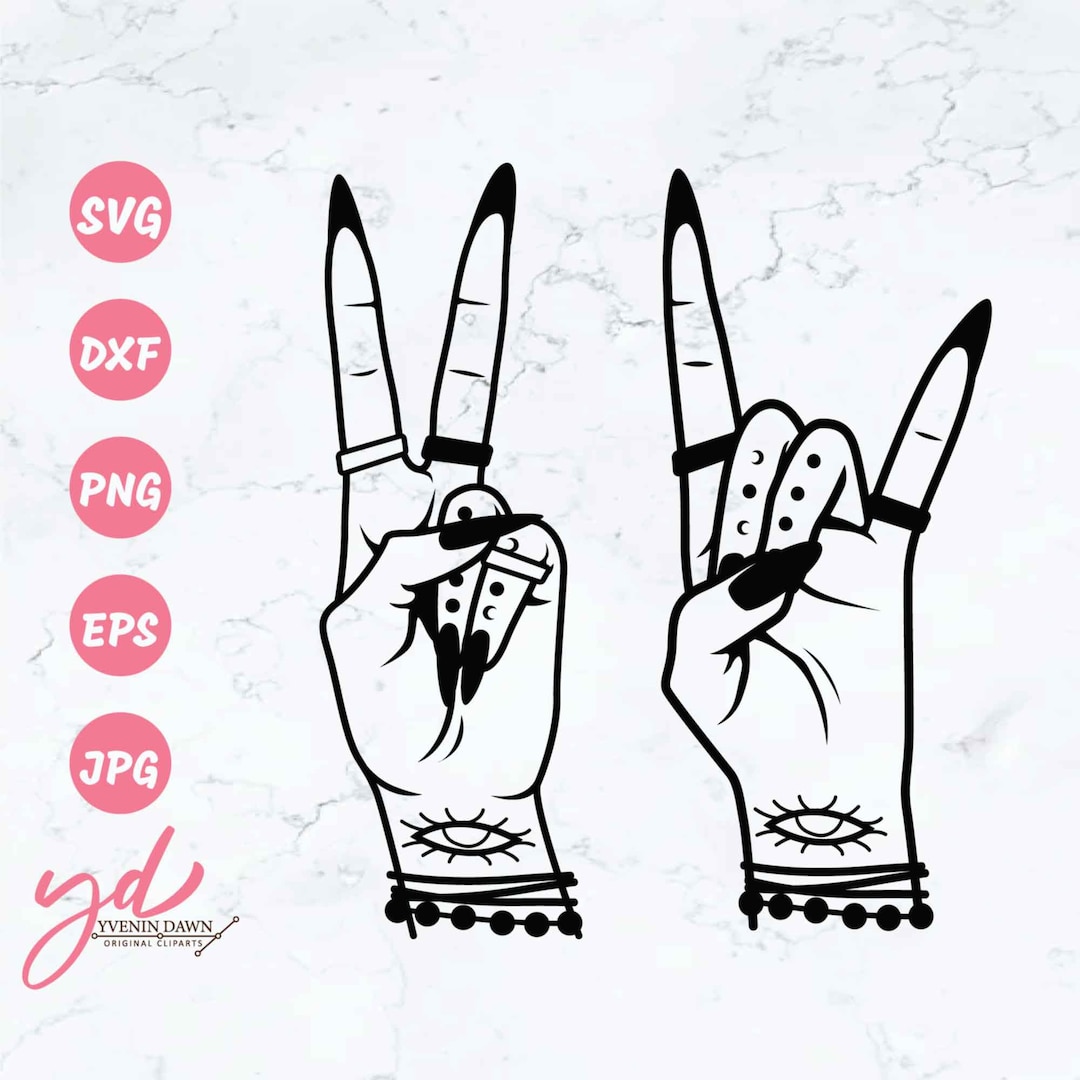 Witch Hands Svg Peace Fingers Peace Sign Rock'n Roll Sign Gothic Witch ...