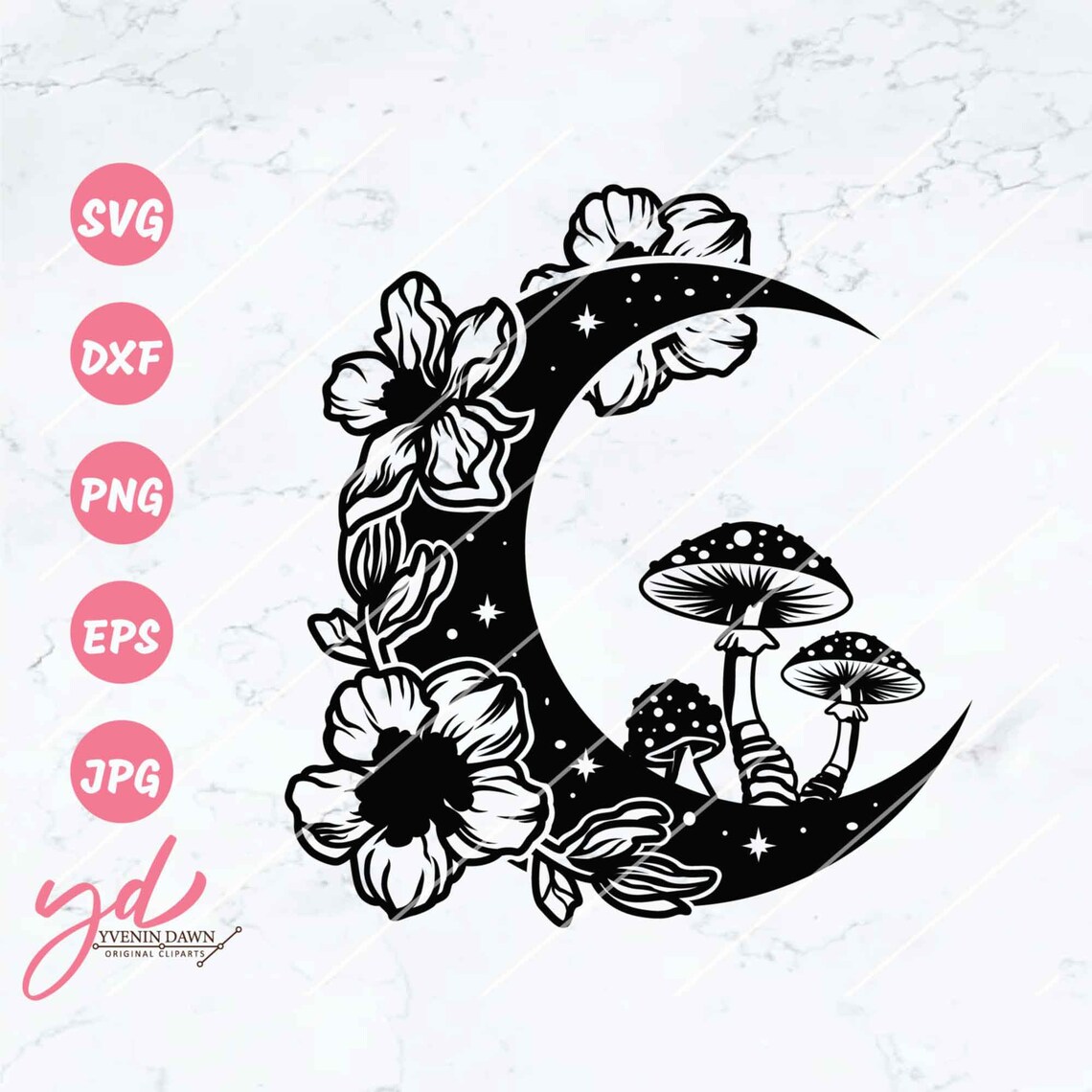 Floral Moon Svg Crescent Moon With Flowers Svg Floral Svg - Etsy