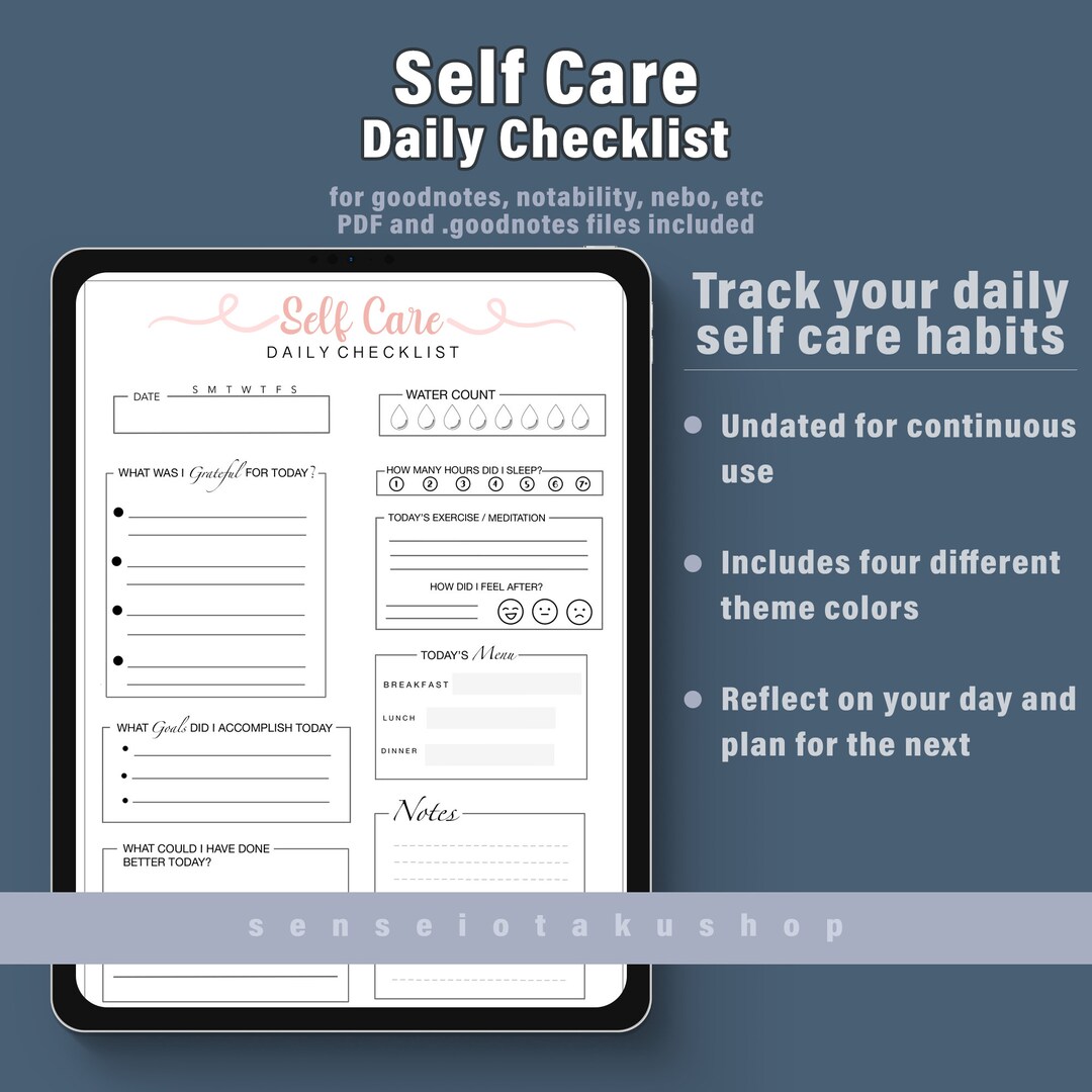 Digital Self Care Daily Checklist for Goodnotes, Notability, Nebo, Etc ...