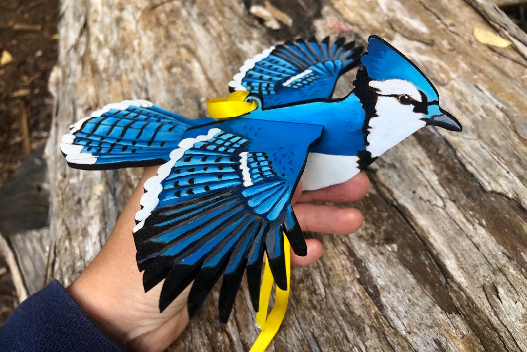 Hand Painted Wooden Blue Jay Ornament - Etsy