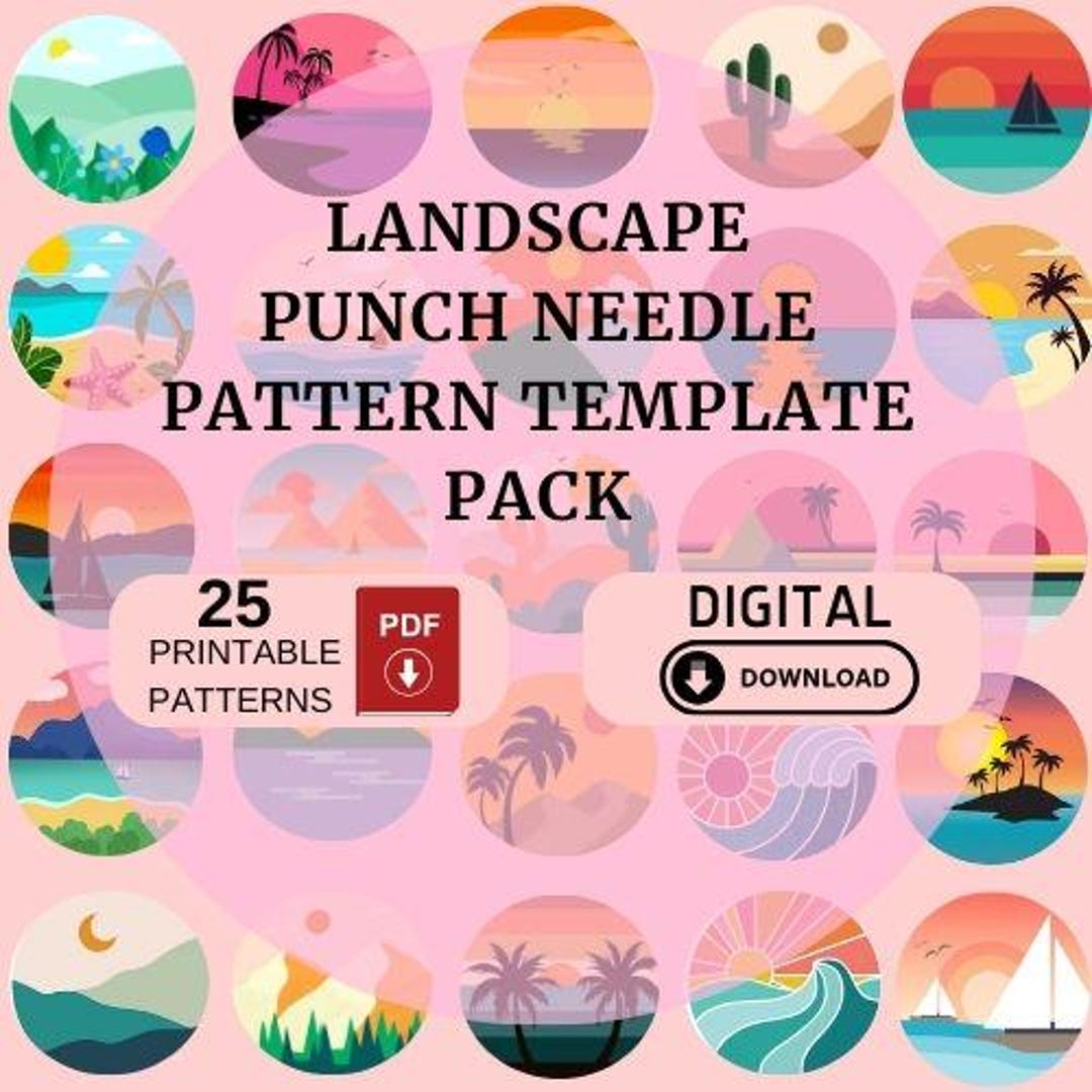 Landscape Punch Needle Digital Embroidery Pattern Template, Printable ...