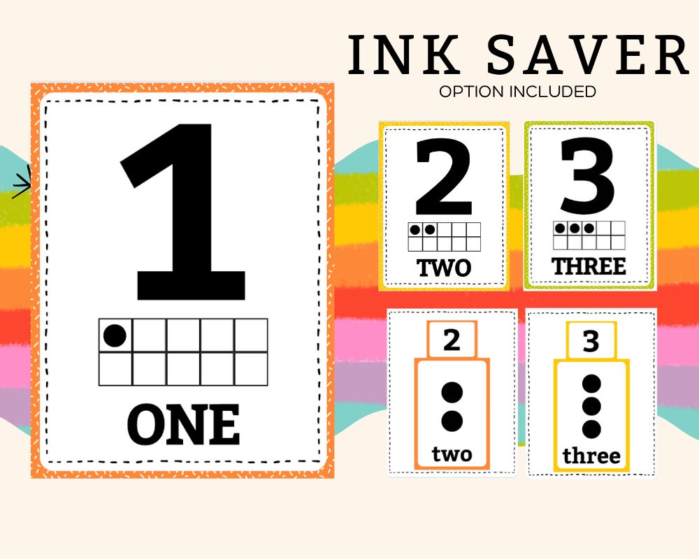 Number Ten Frames & Domino Counting Classroom Poster Templates- Bright ...