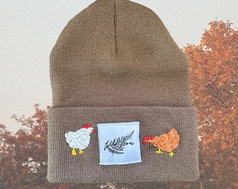 Hand Embroidered Chicken and Flowers Olive Green Hat, Ready to Ship - Etsy