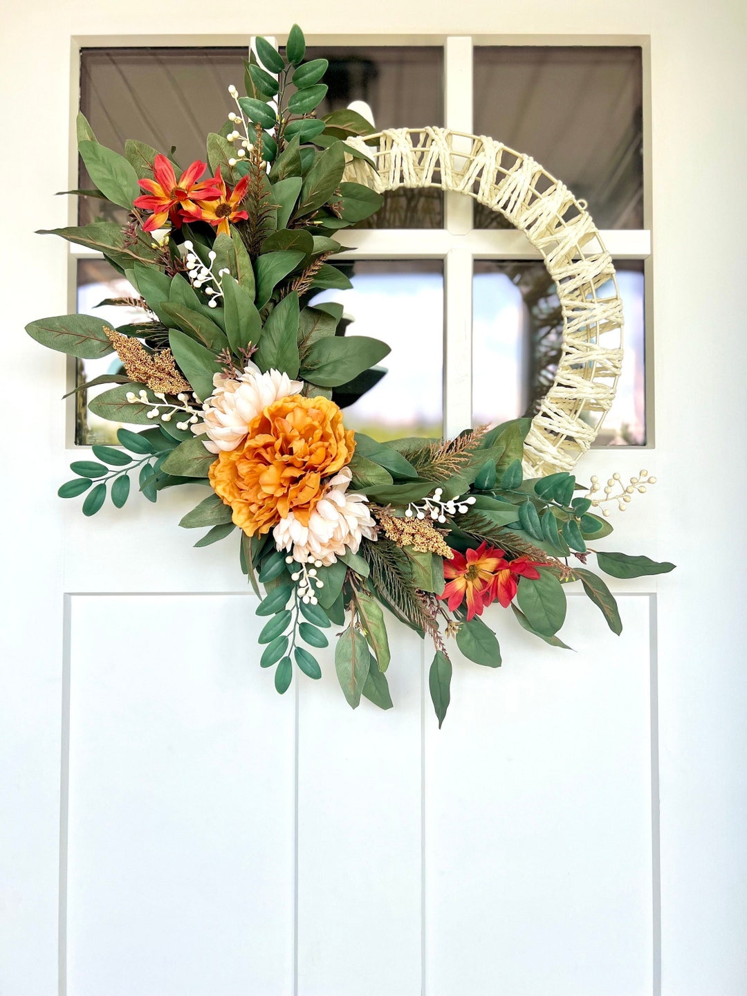 Fall Wreath With Eucalyptus and Berries for Front Door, Autumn Wreath ...