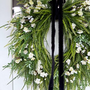 Summer White Floral and Sawgrass Wreath, Cascading White Cherry Blossom ...