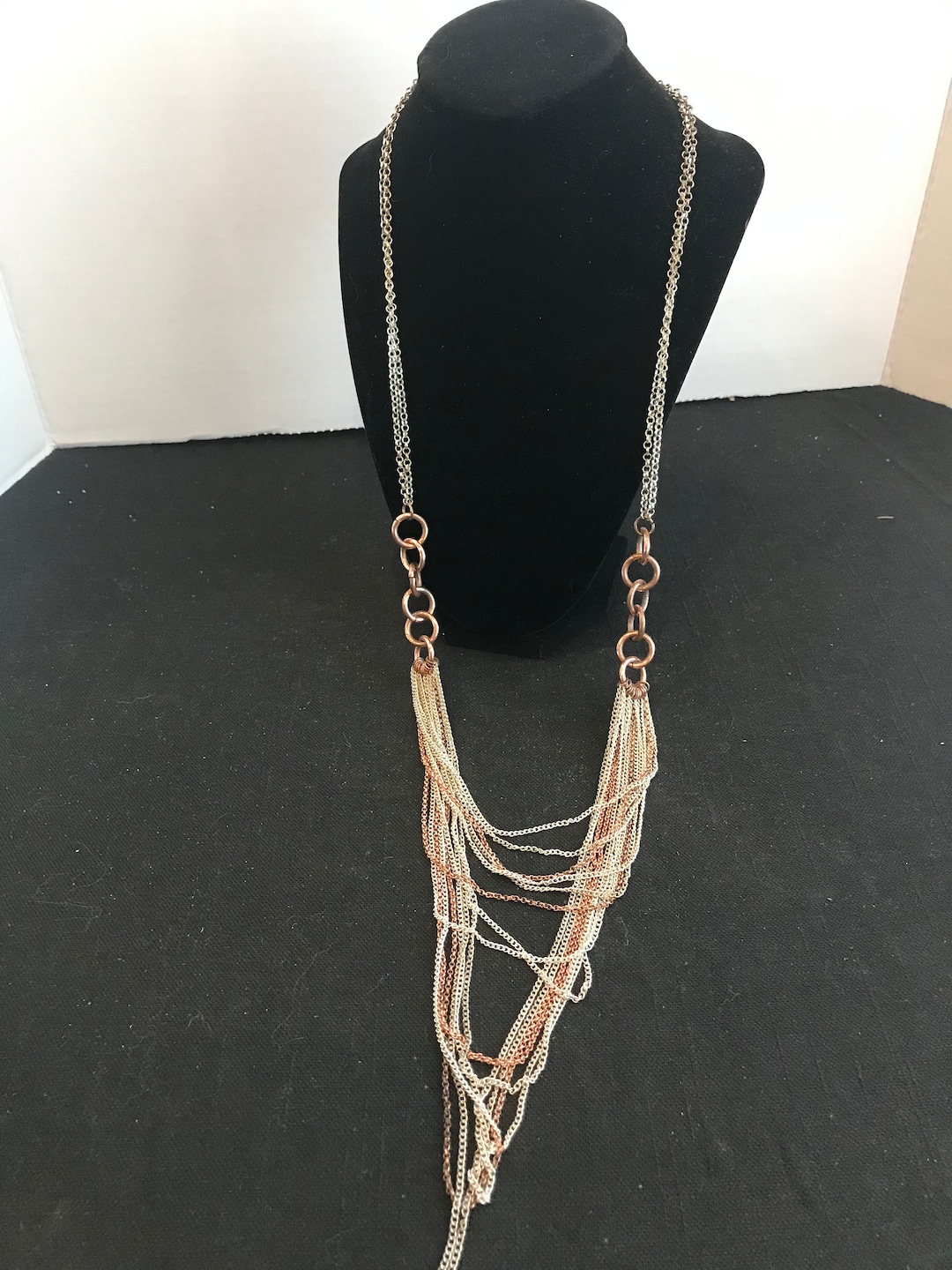 Silver and Copper Multi Chain Waterfall Necklace - Etsy