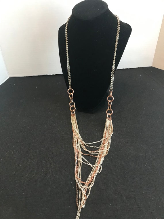 Silver Chain Waterfall Statement Necklace - Gem
