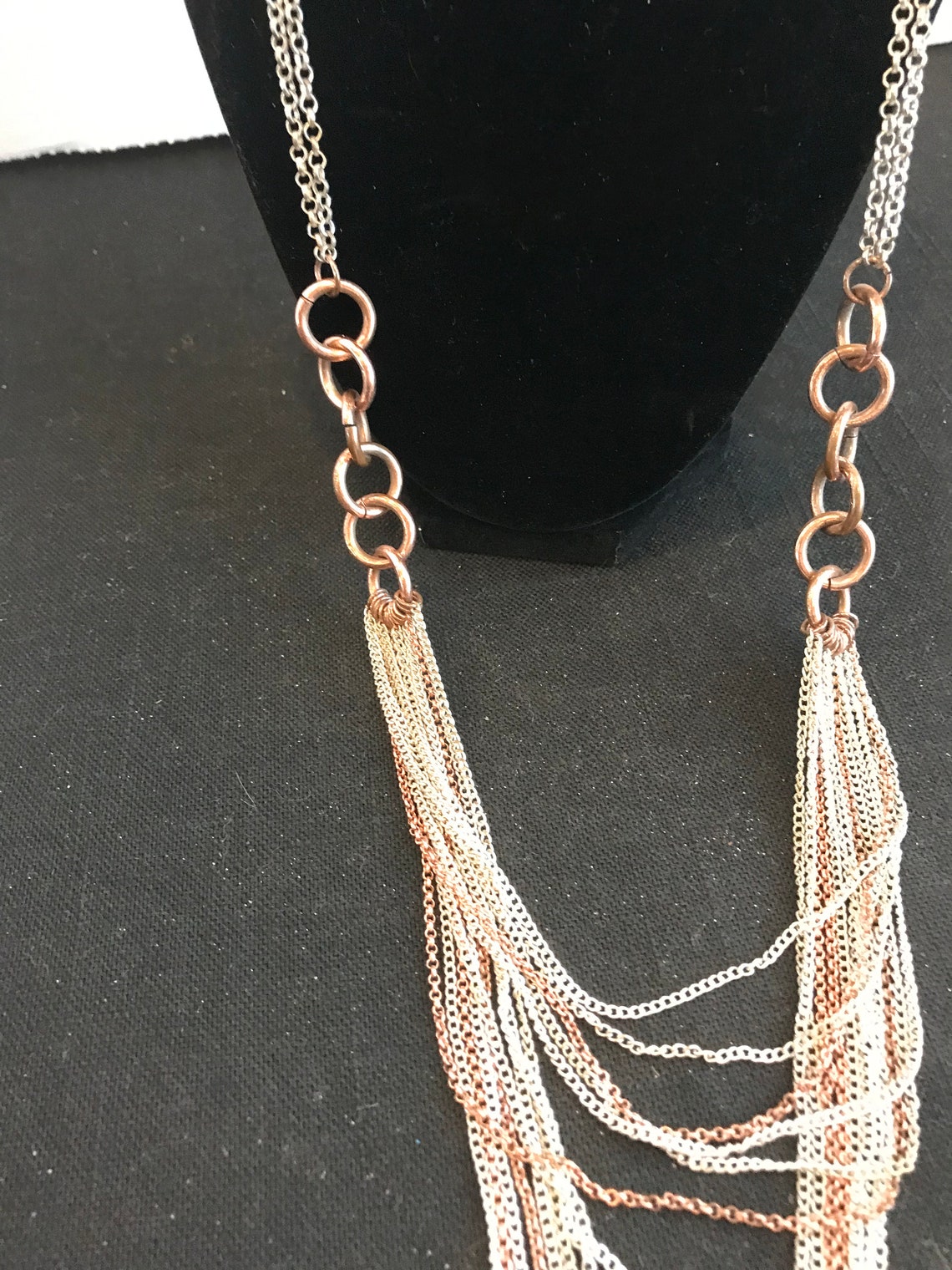Silver and Copper Multi Chain Waterfall Necklace - Etsy