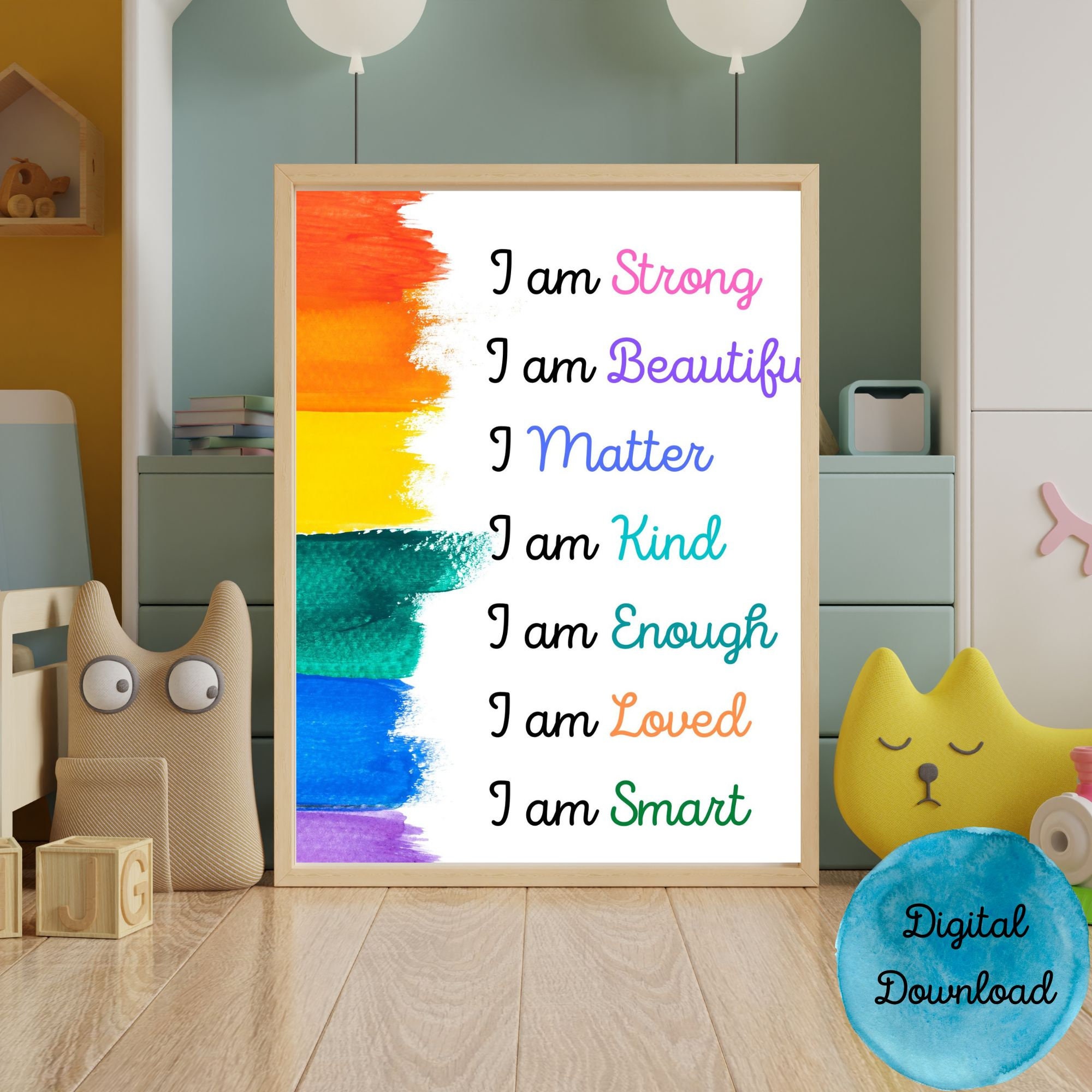 Affirmations for Kids, Rainbow Affirmations, I Am Strong, I Am Loved ...