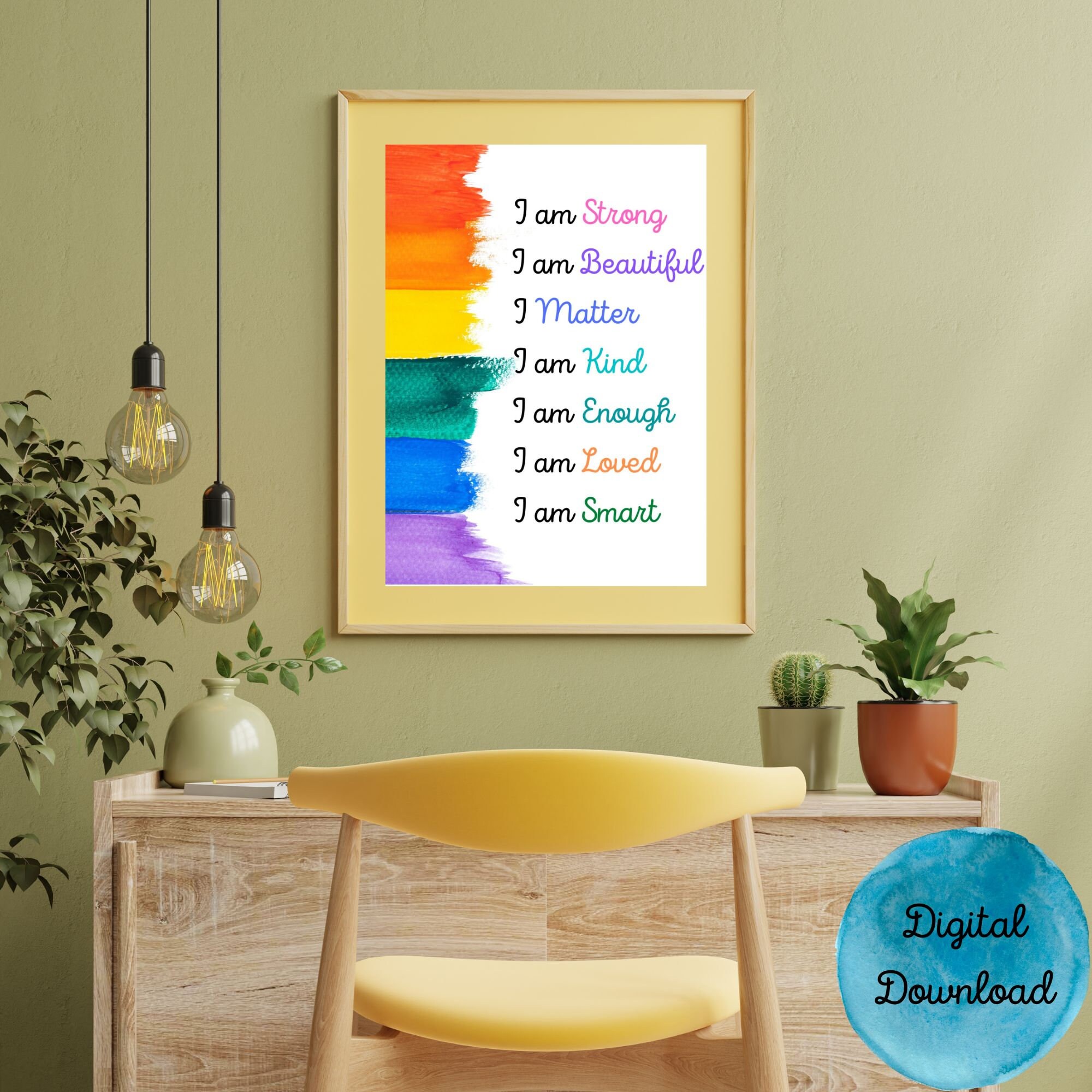 Affirmations for Kids, Rainbow Affirmations, I Am Strong, I Am Loved ...