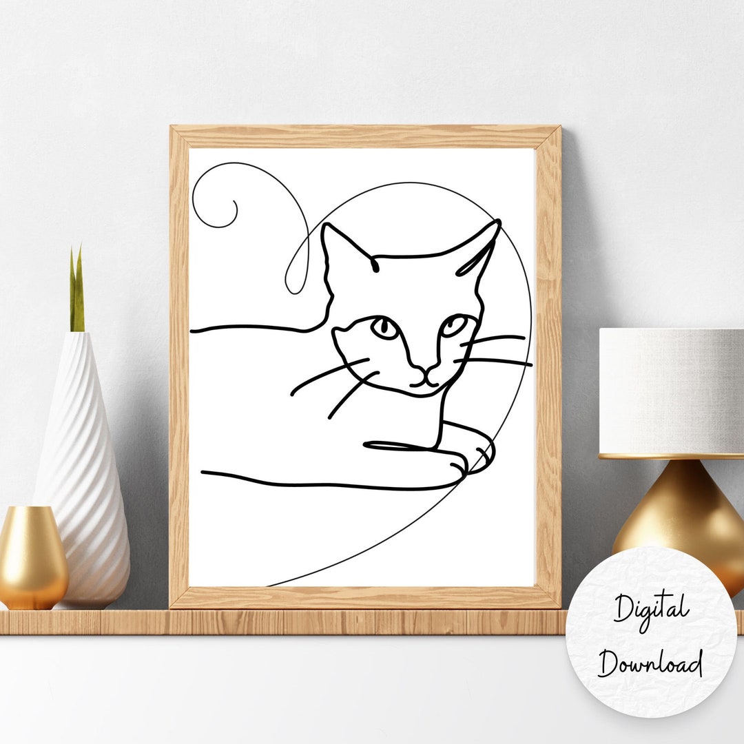 Minimalist Cat Print, Line Art, Cat Line Drawing, Instant Download, Cat ...