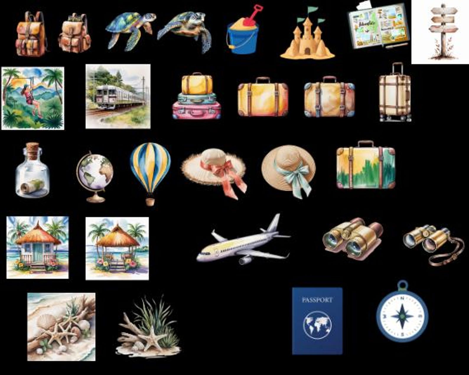 Travel Clipart Bundle: Vacation Adventure PNG Graphics Digital Download ...
