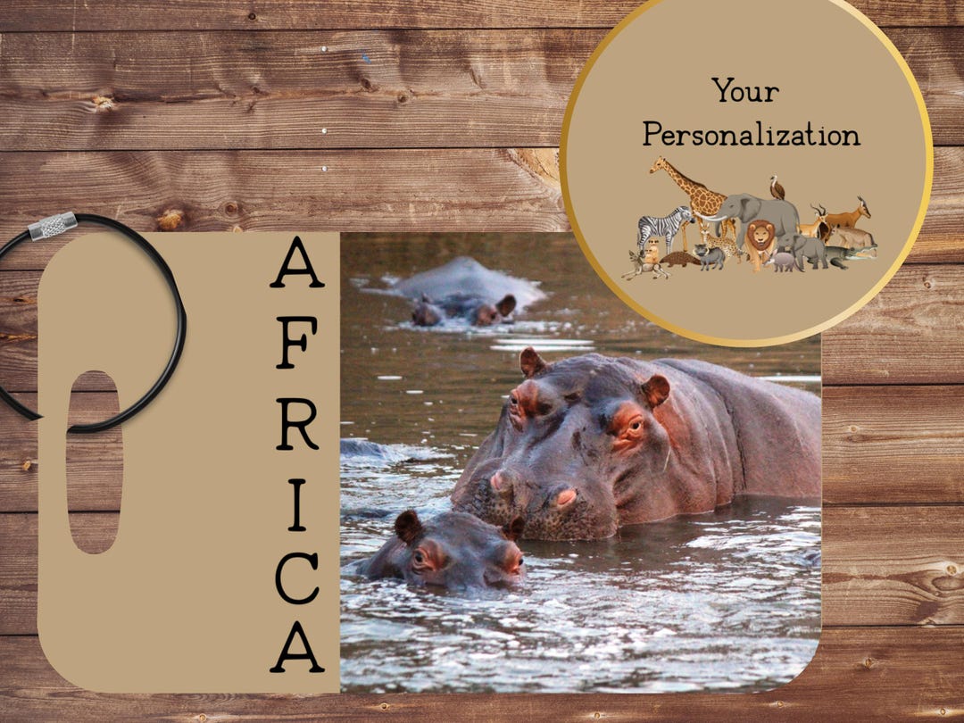 Personalized Africa Safari Luggage Tag – Hippo Personalized Safari ...