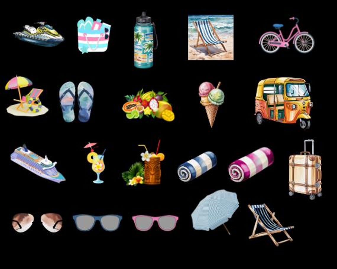 Travel Clipart Bundle: Vacation Adventure PNG Graphics Digital Download ...