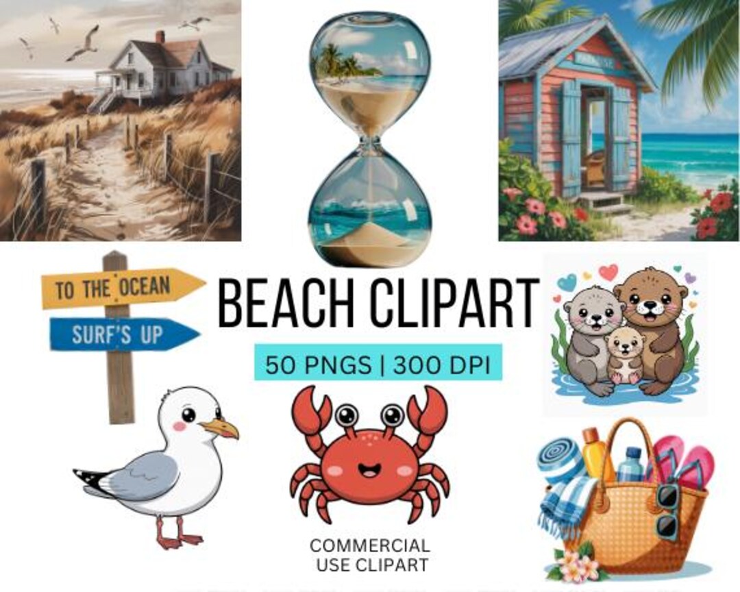 Beach Clipart Bundle: Beach Pngs (digital Download) Cute Summer ...