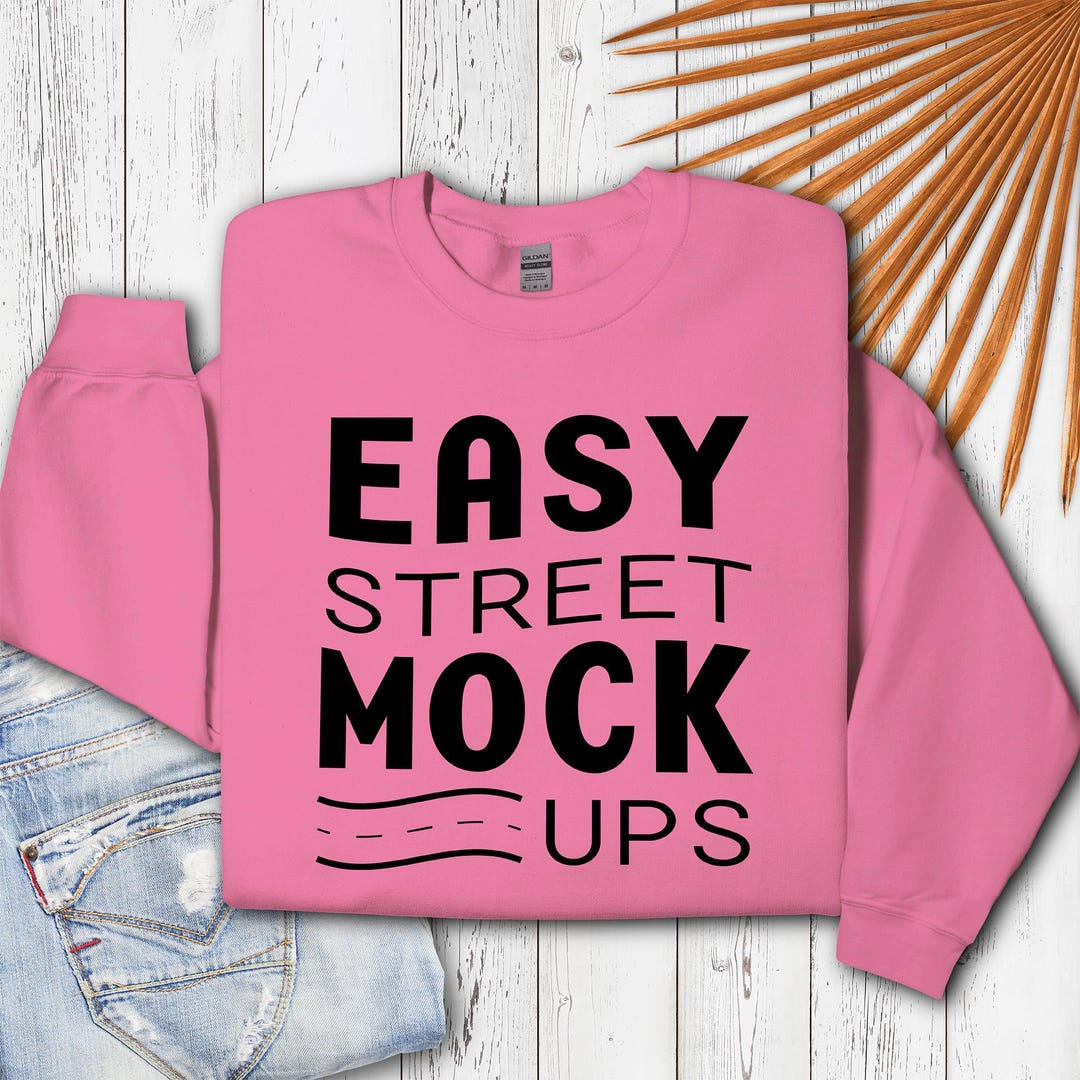 Gildan 18000 Safety Pink Flat Lay, Safety Pink Sweatshirt Mockup, G180 ...