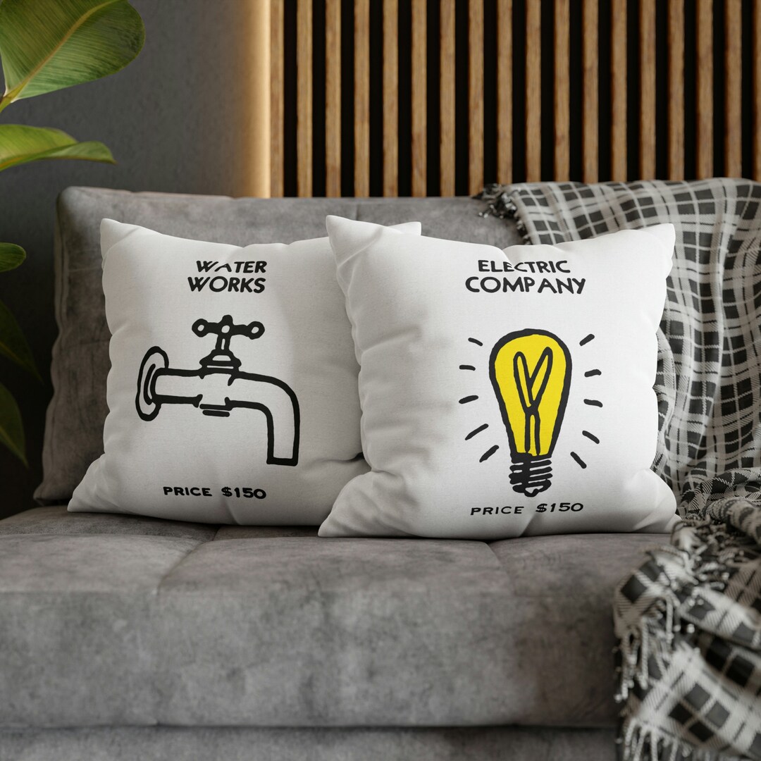 Water Works / Electric Company Pillow Cover / Spun Polyester / Monopoly ...
