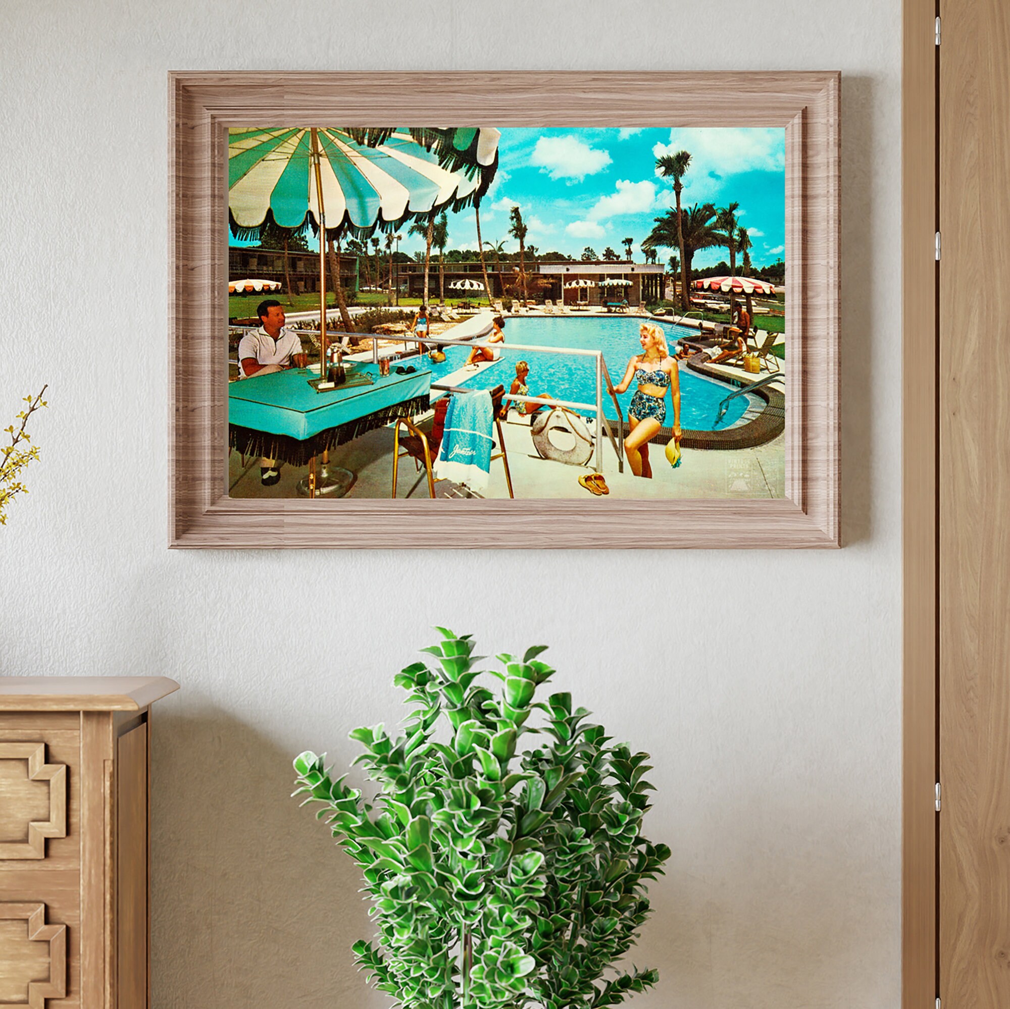 PRINTABLE Vacation Art, Poolside Midcentury Motel, Retro Resort, Pool ...
