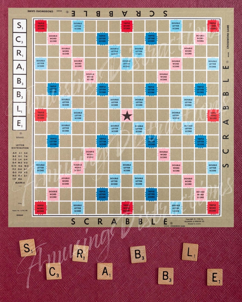 PRINTABLE Scrabble Board Game, DIGITAL ART for Game Room, Playroom ...