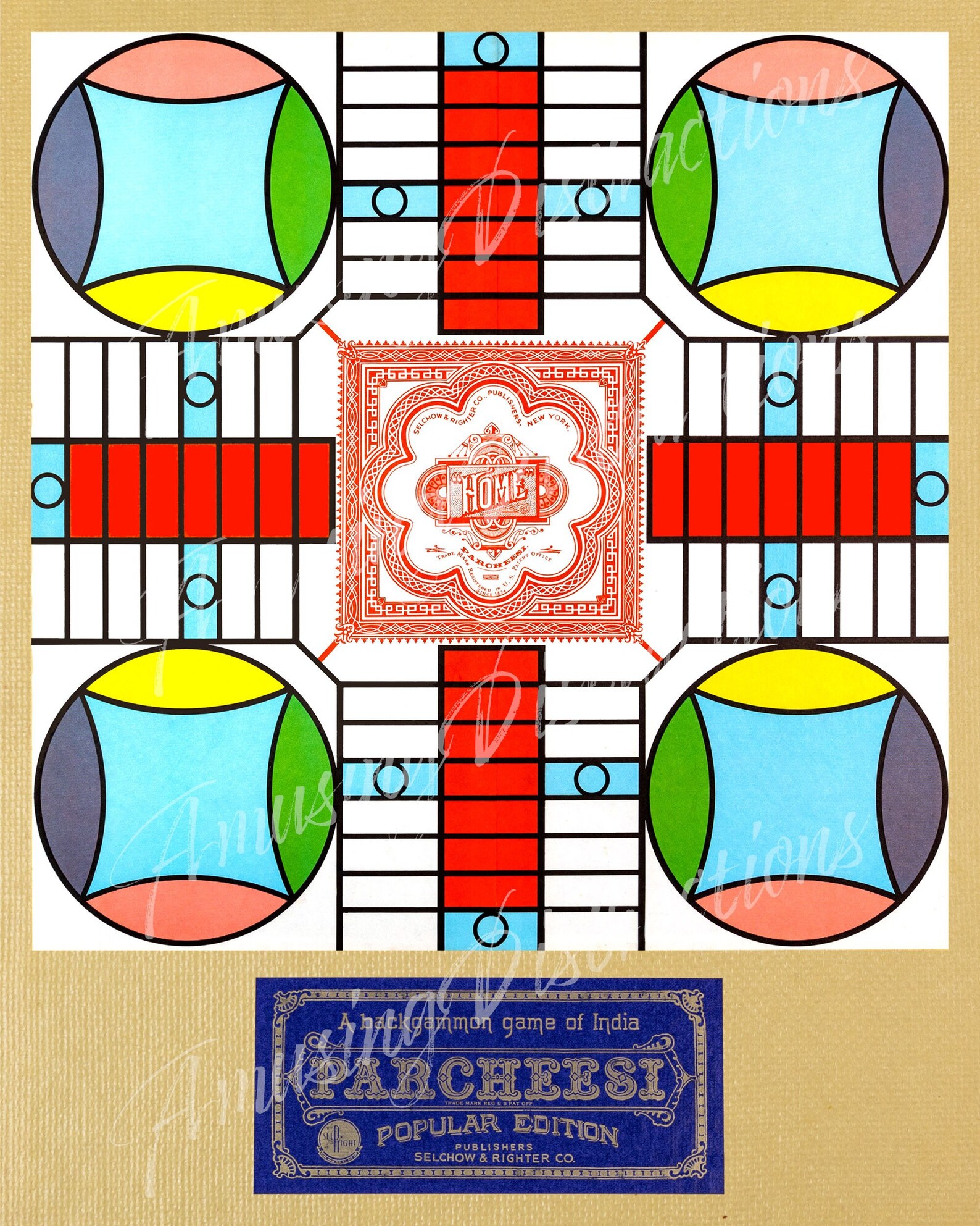 Printable Parcheesi Game Board Art: Retro Game Room Decor (digital ...