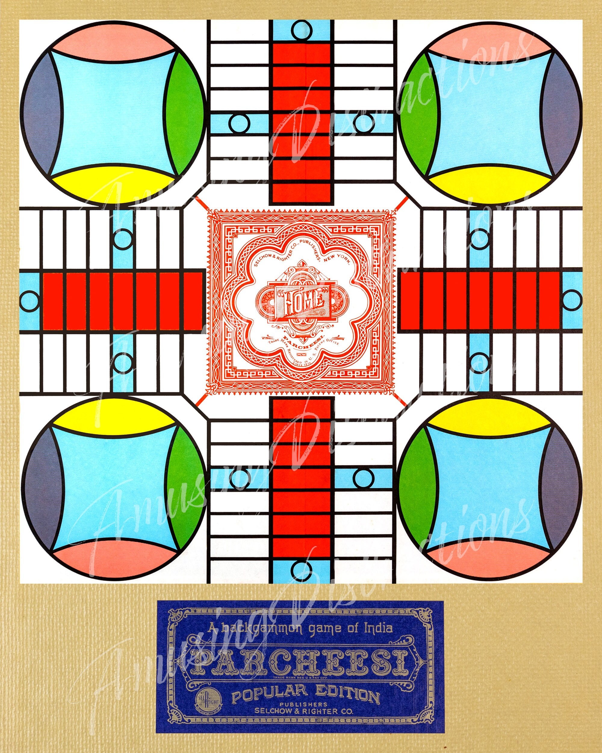 PRINTABLE Parcheesi Board Game, DIGITAL ART for Game Room, Playroom ...