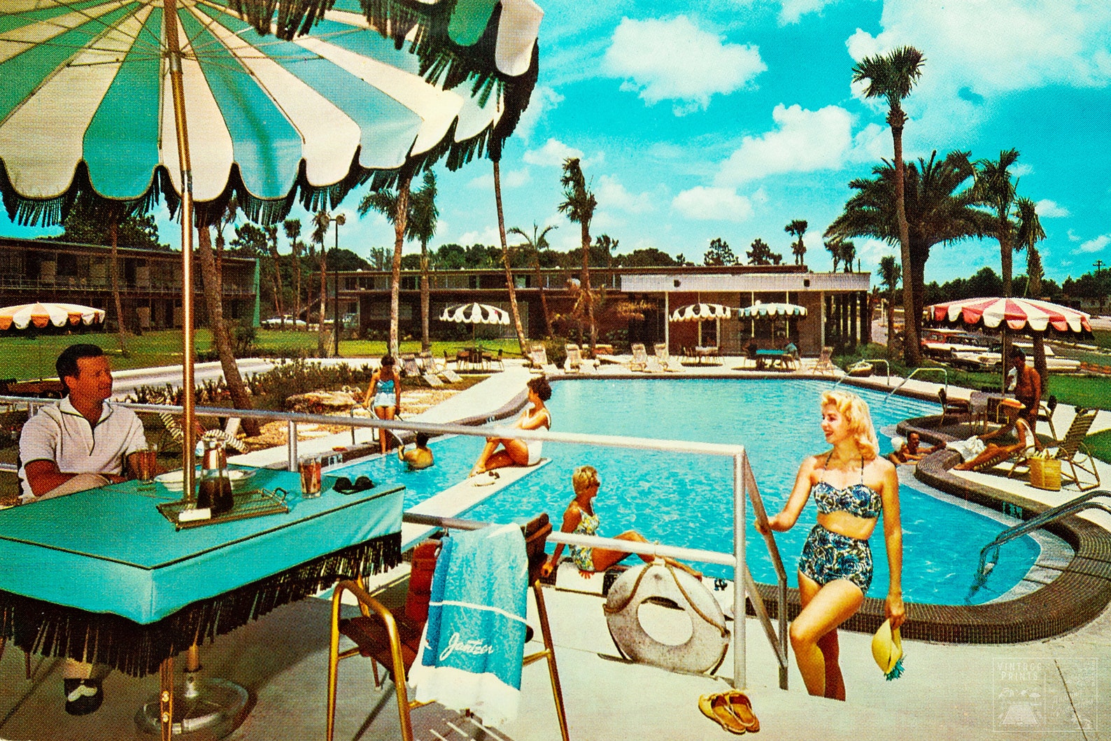 PRINTABLE Vacation Art, Poolside Midcentury Motel, Retro Resort, Pool ...